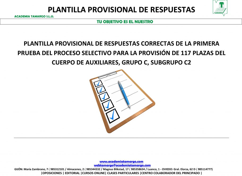 Plantilla provisional de respuestas correctas | Academia Tamargo
