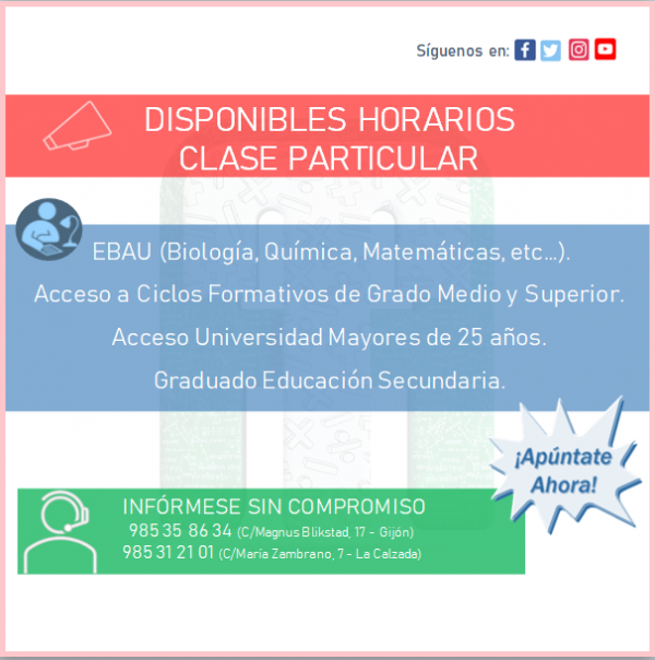 DISPONIBLES HORARIOS CLASE PARTICULAR | Academia Tamargo