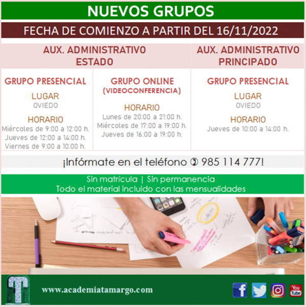 NUEVOS GRUPOS AUX. ADVO ESTADO Y PRINCIPADO. | Academia Tamargo