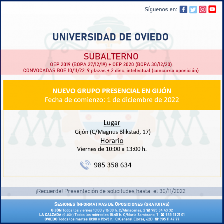 NUEVO GRUPO PRESENCIAL EN GIJÓN – SUBALTERNO UNIVERSIDAD DE OVIEDO ...