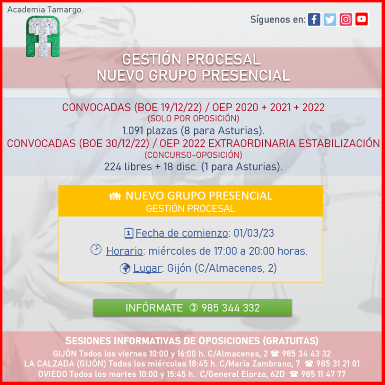 NUEVO GRUPO PRESENCIAL – GESTIÓN PROCESAL | Academia Tamargo